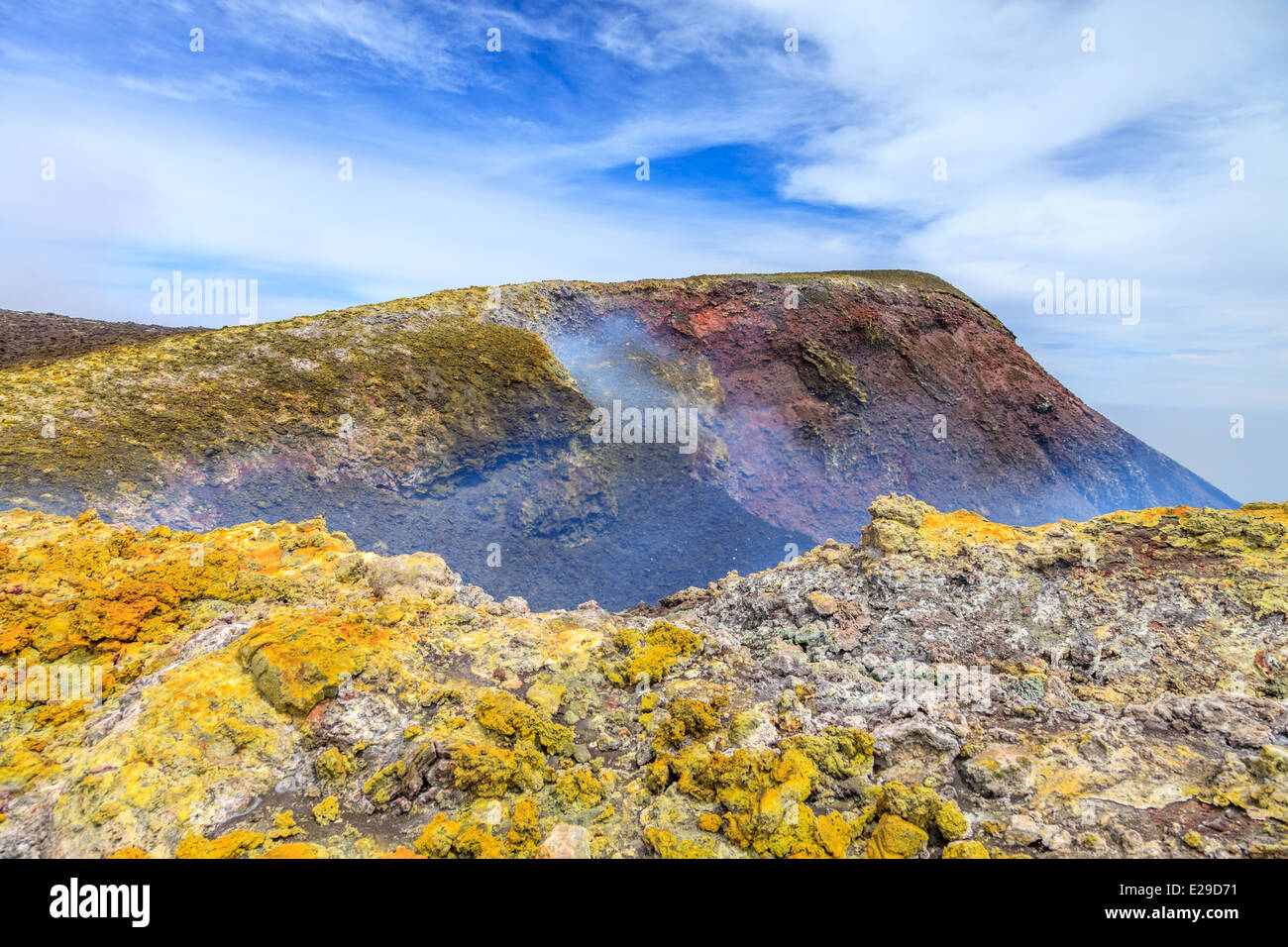 Sulfur formation around the summit mouth of Mount Etna Stock Photo - Alamy