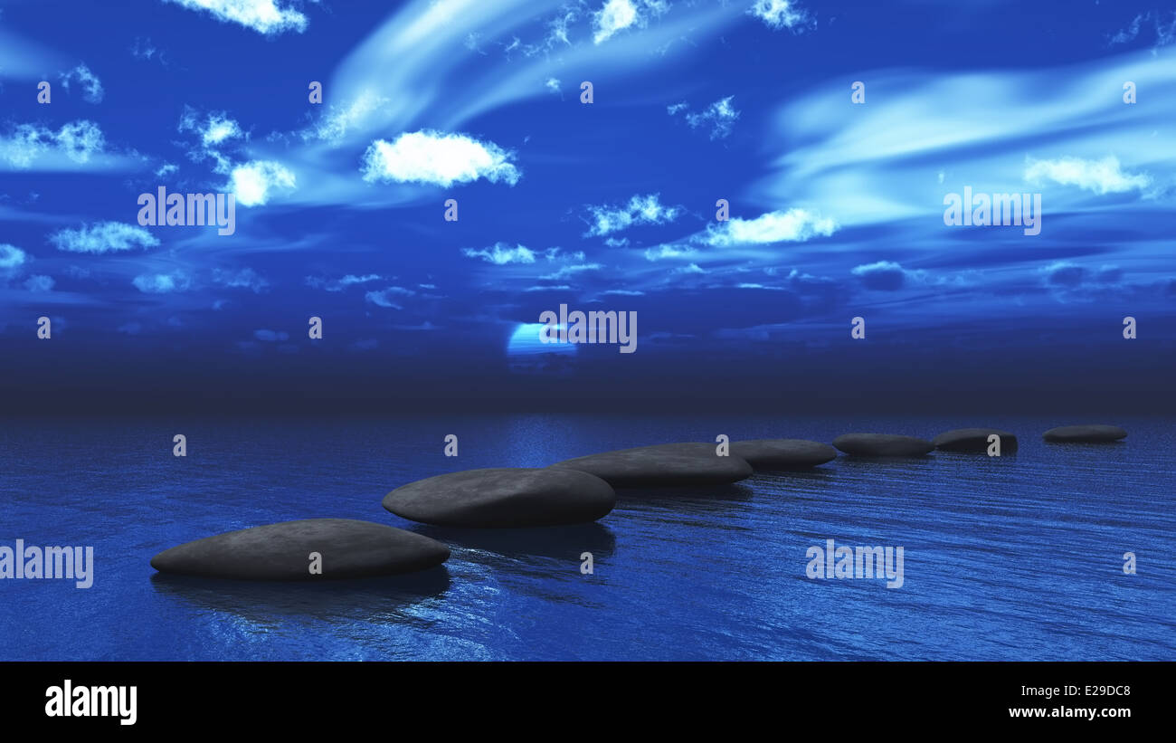 3D render of stepping stones across an ocean Stock Photo - Alamy