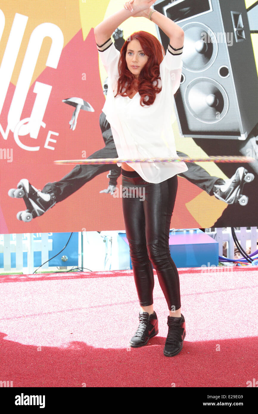 London, UK. 17th June, 2014. Amy Childs Hula Hoops as she launches 'Big ...