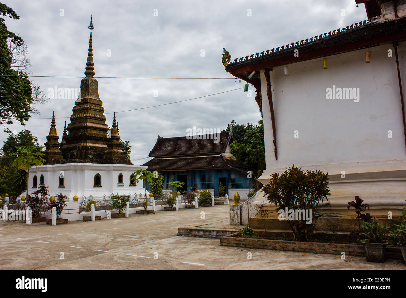 Temple grounds in the ancient town of Luang Prabang, situated in ...