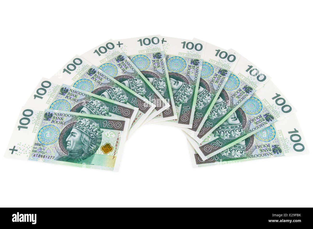 New polish banknotes of 100 PLN isolated on white background with ...
