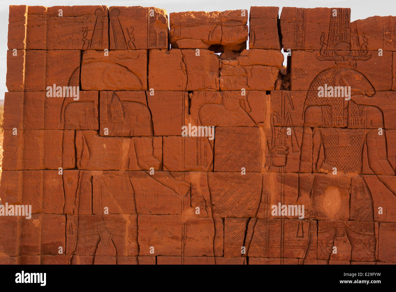 Reliefs on Apademak Temple, Naqa, northern Sudan Stock Photo - Alamy