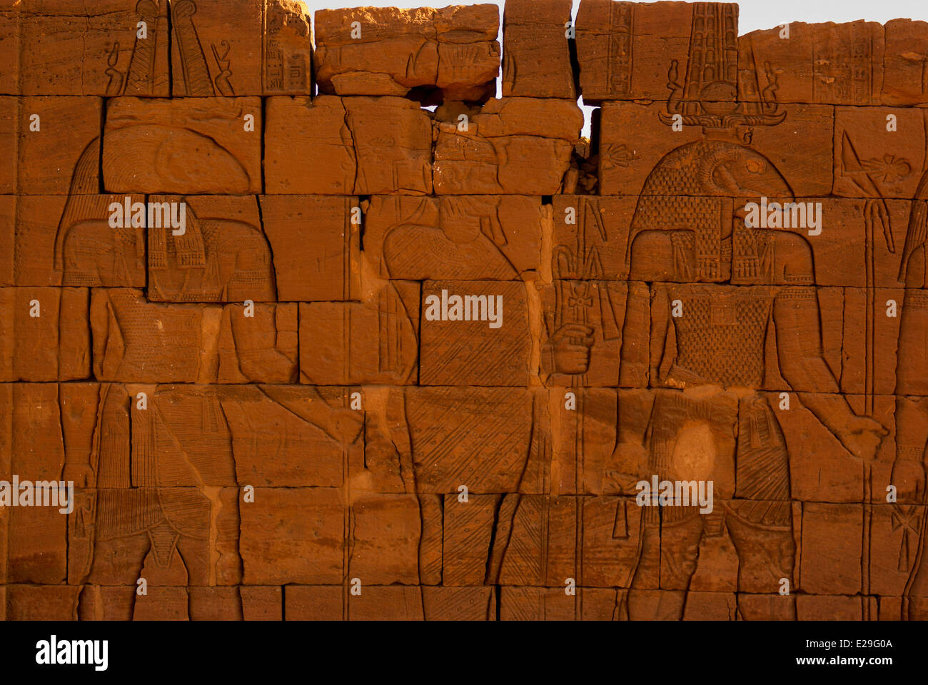 Reliefs on Apademak Temple, Naqa, northern Sudan Stock Photo - Alamy