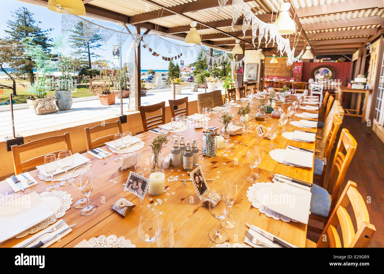 Table table set up with sea views Stock Photo - Alamy