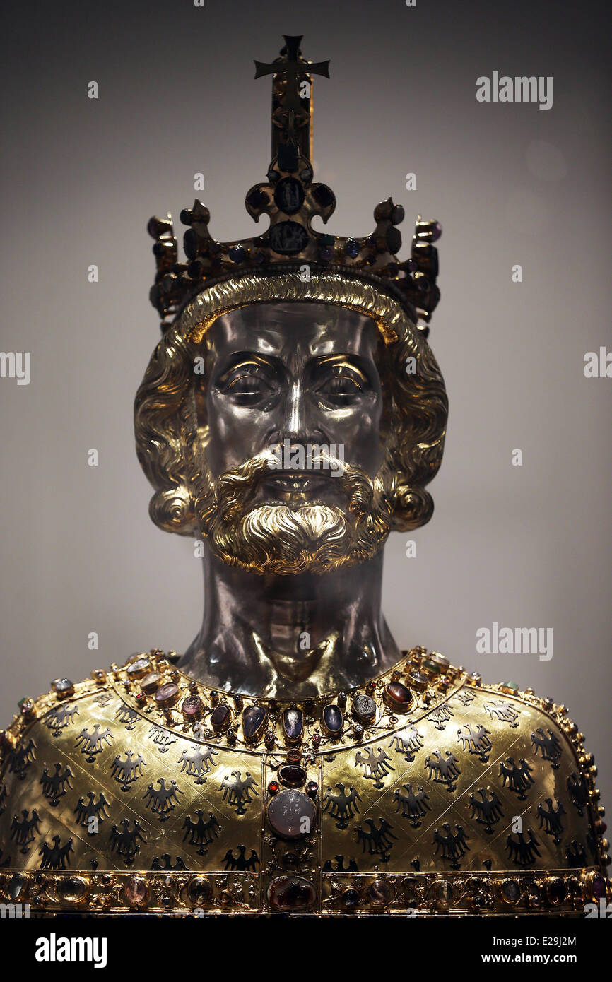 Aachen, Germany. 16th June, 2014. The bust of Charlemagne is on display ...