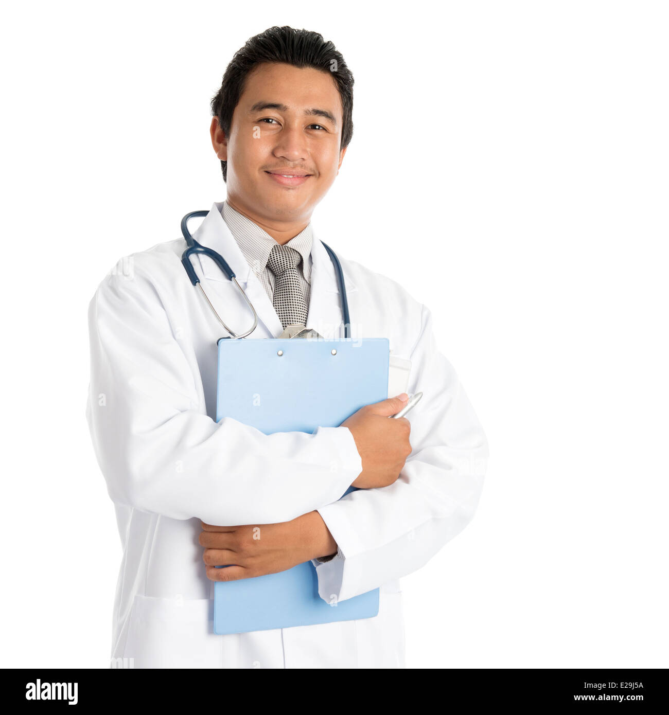 Portrait of southeast Asian male medical doctor holding file folder ...