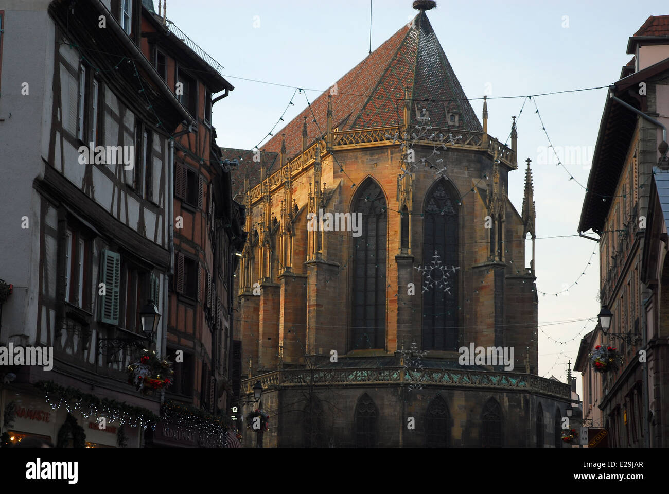 St Martin's Church, as seen from Rue de l'Église, Colmar, France Stock ...