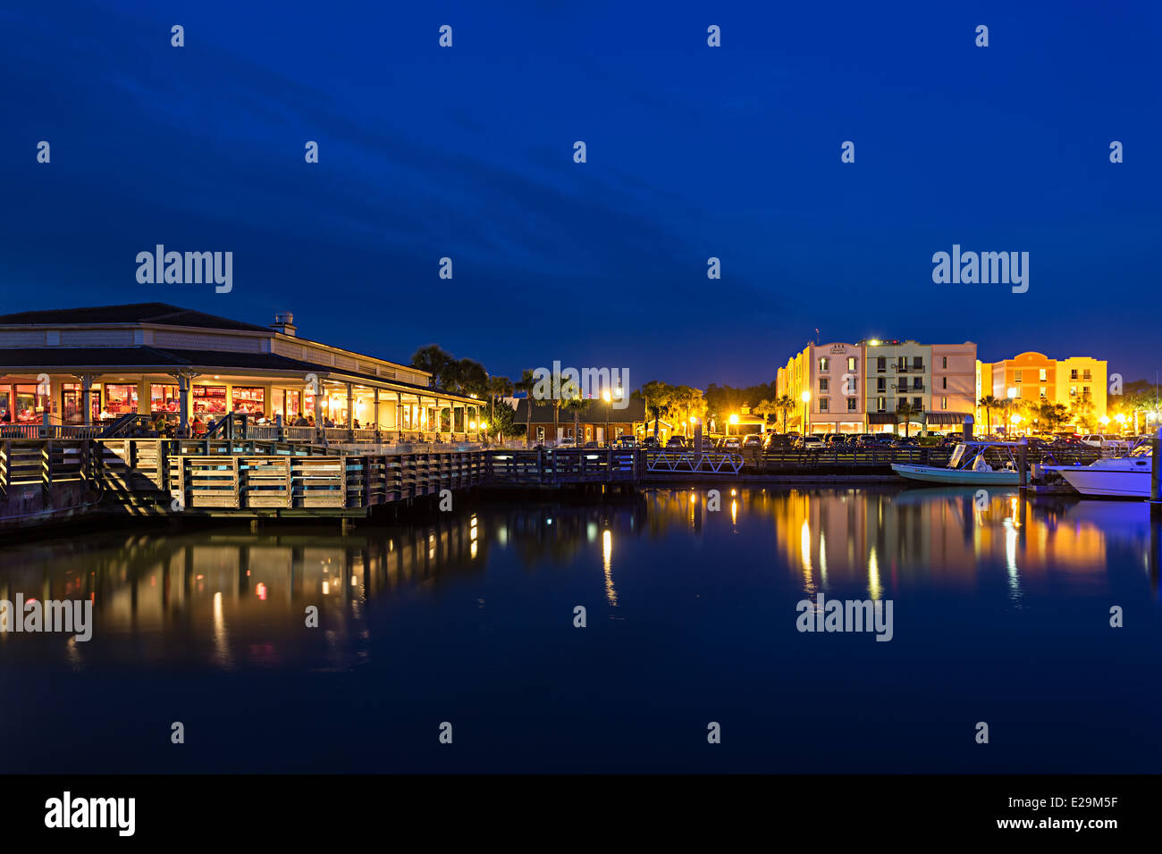 Downtown Fernandina Beach at Twilight on Amelia Island in Florida Stock ...