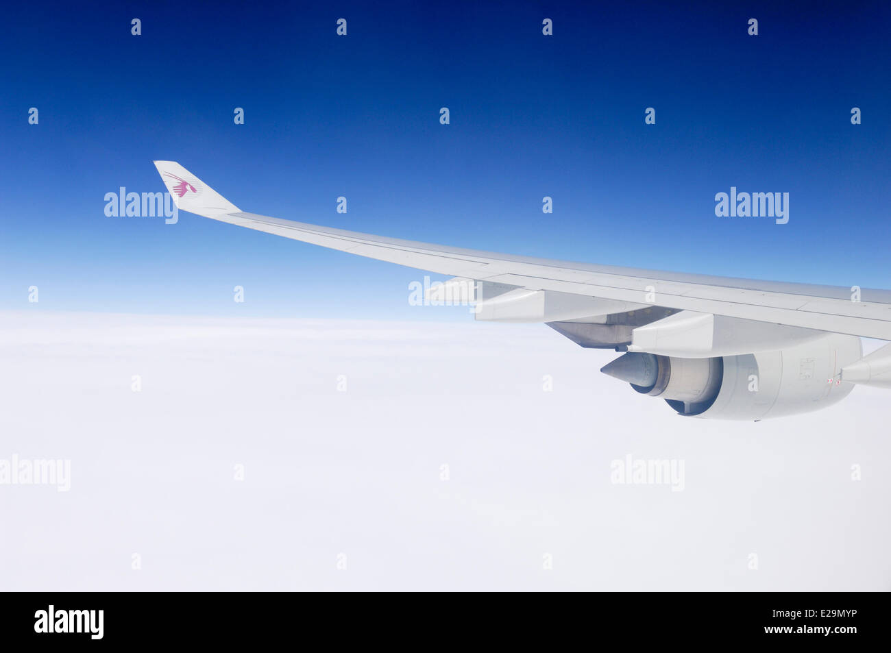 United Arab Emirates, Dubai emirate, wing of an airplane of Qatar ...