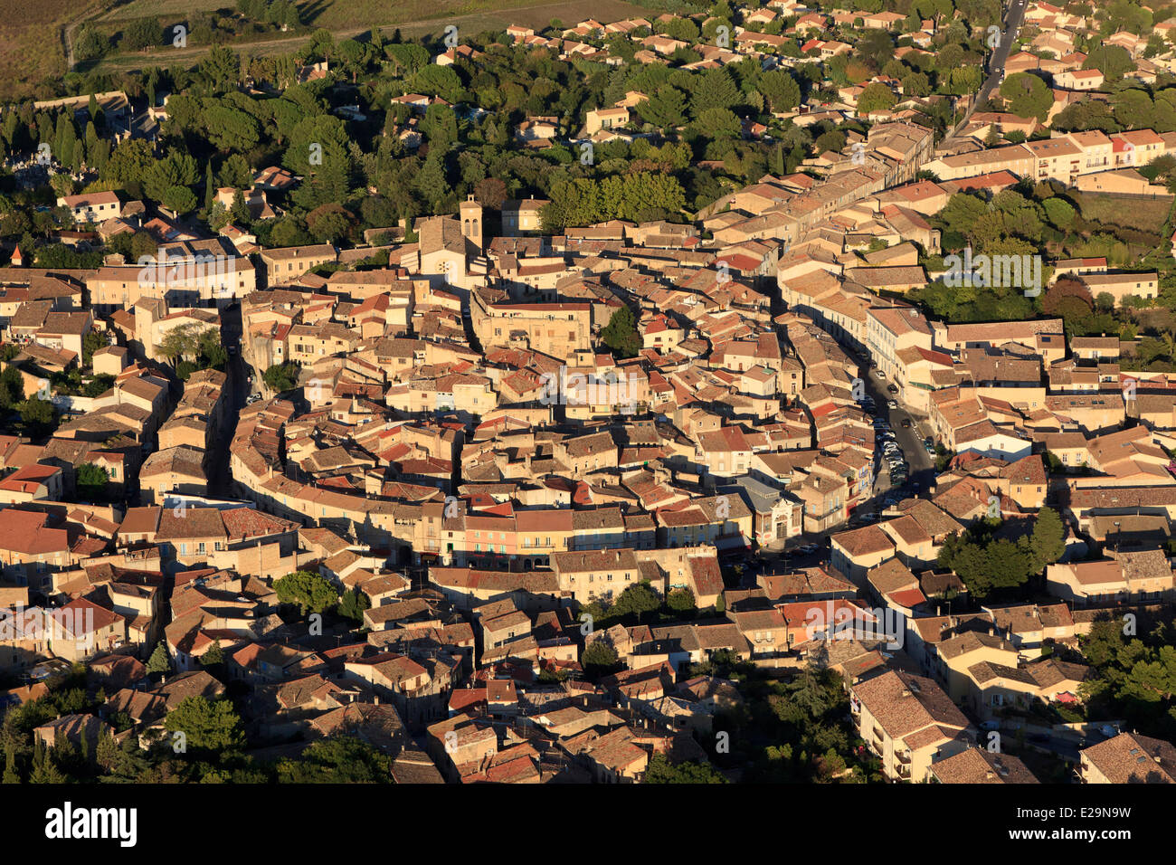 France, Herault, circular village of Poussan (aerial view Stock Photo ...