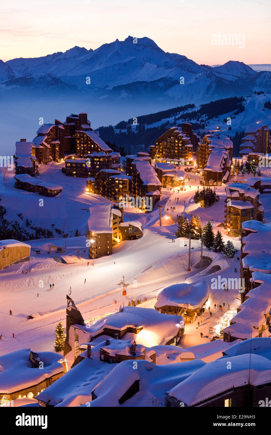 France, Haute Savoie, Avoriaz with a view of the Roc d'Enfer (2244m) in ...