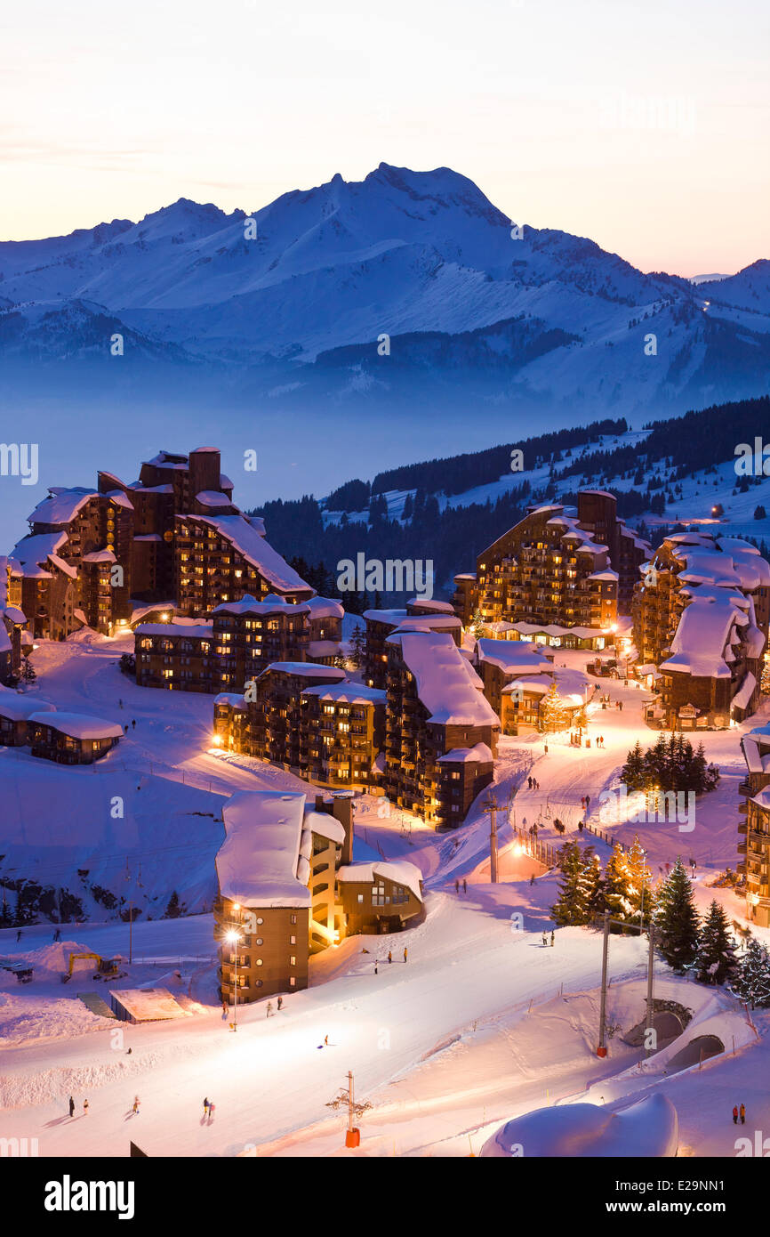France, Haute Savoie, Avoriaz with a view of the Roc d'Enfer (2244m) in ...