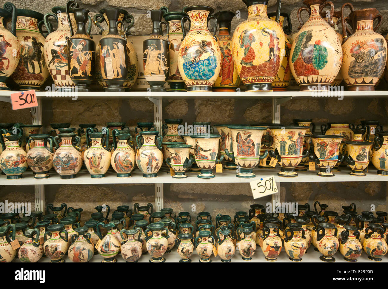 Greek Souvenirs On Display In a Cretian Souvenir Shop Crete Stock Photo ...