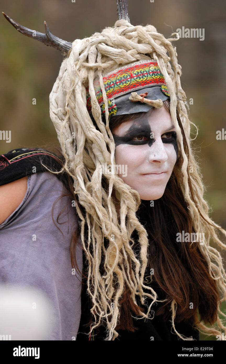 France, Ardennes, Sedan, medieval festival, Woman dressed as a witch ...