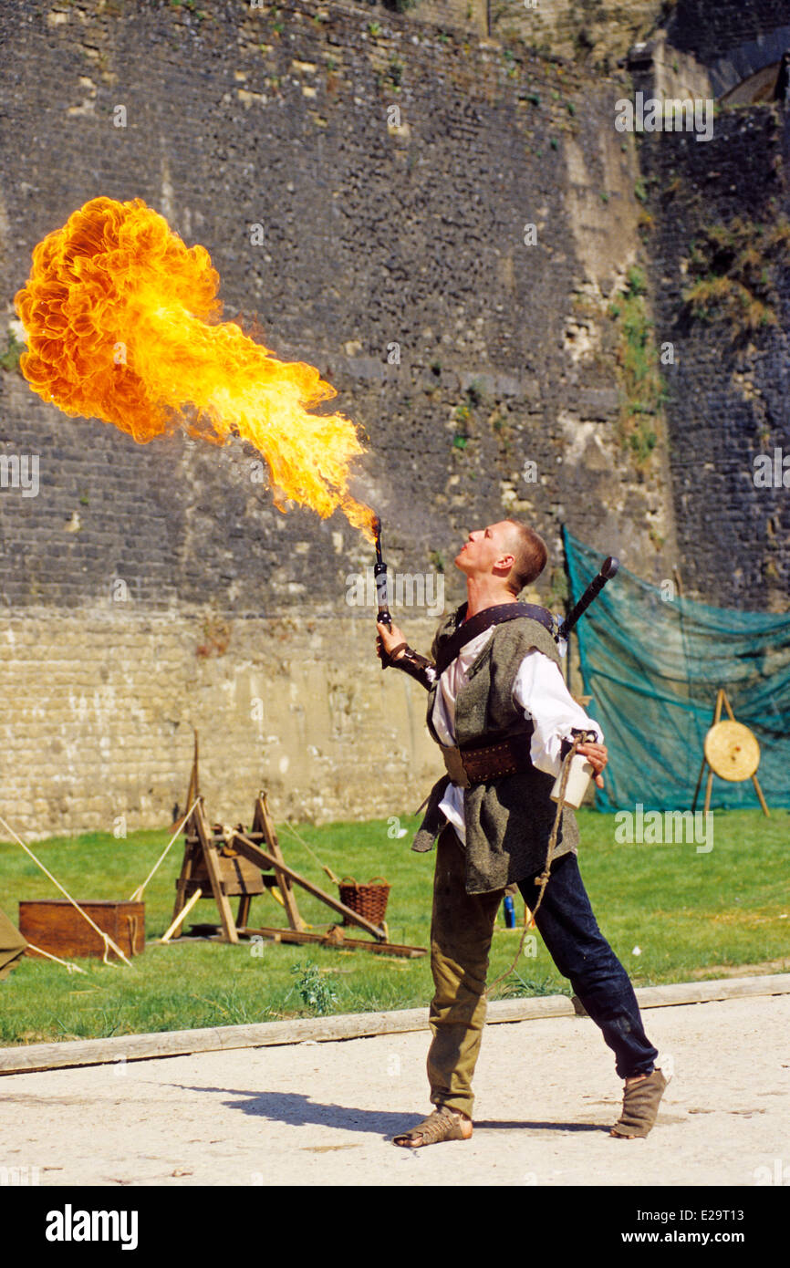 France, Ardennes, Sedan, medieval festiva, Fire Eater in the medieval ...