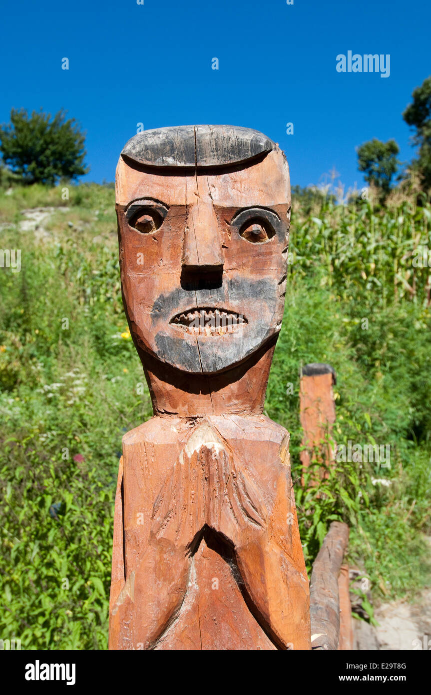 Nepal, Karnali Zone, Dolpo Region, Dunai, wooden statues called shanker ...