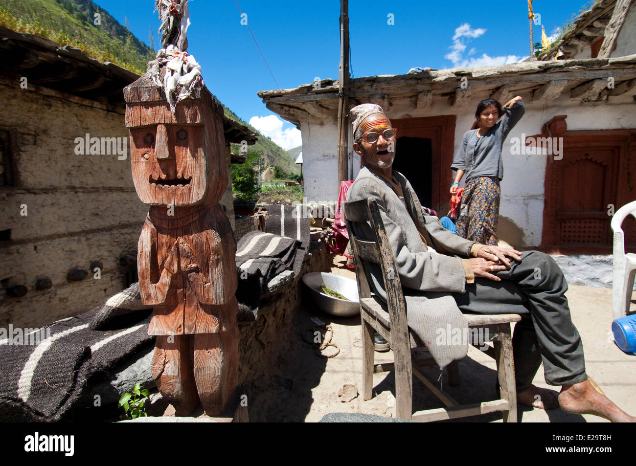 Nepal, Karnali Zone, Dolpo Region, Dunai, wooden statues called shanker ...