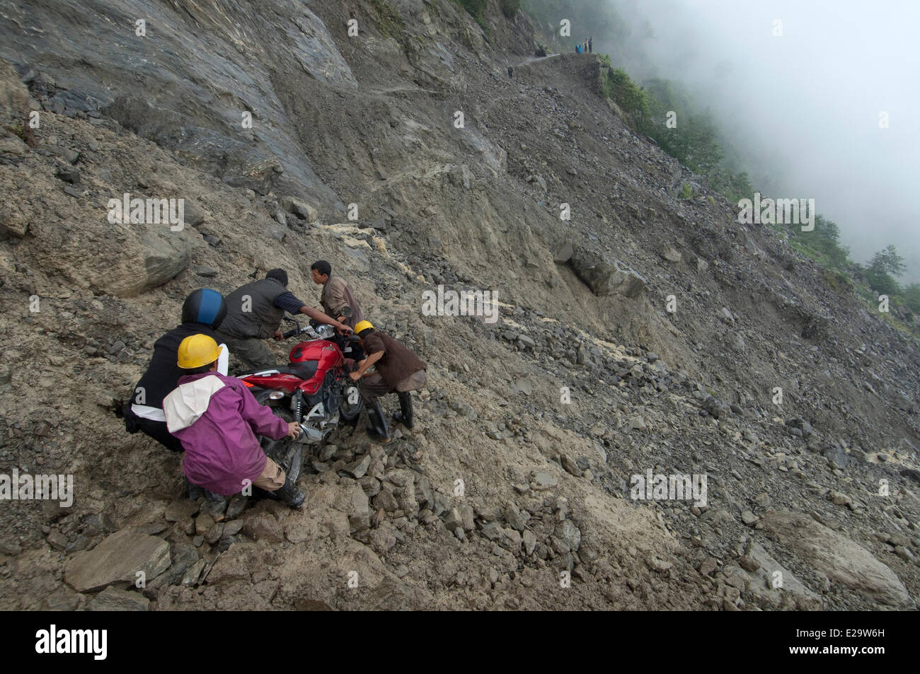 Nepal, Bagmati Zone, Rasuwa District, Trisuli Valley, landslide and ...