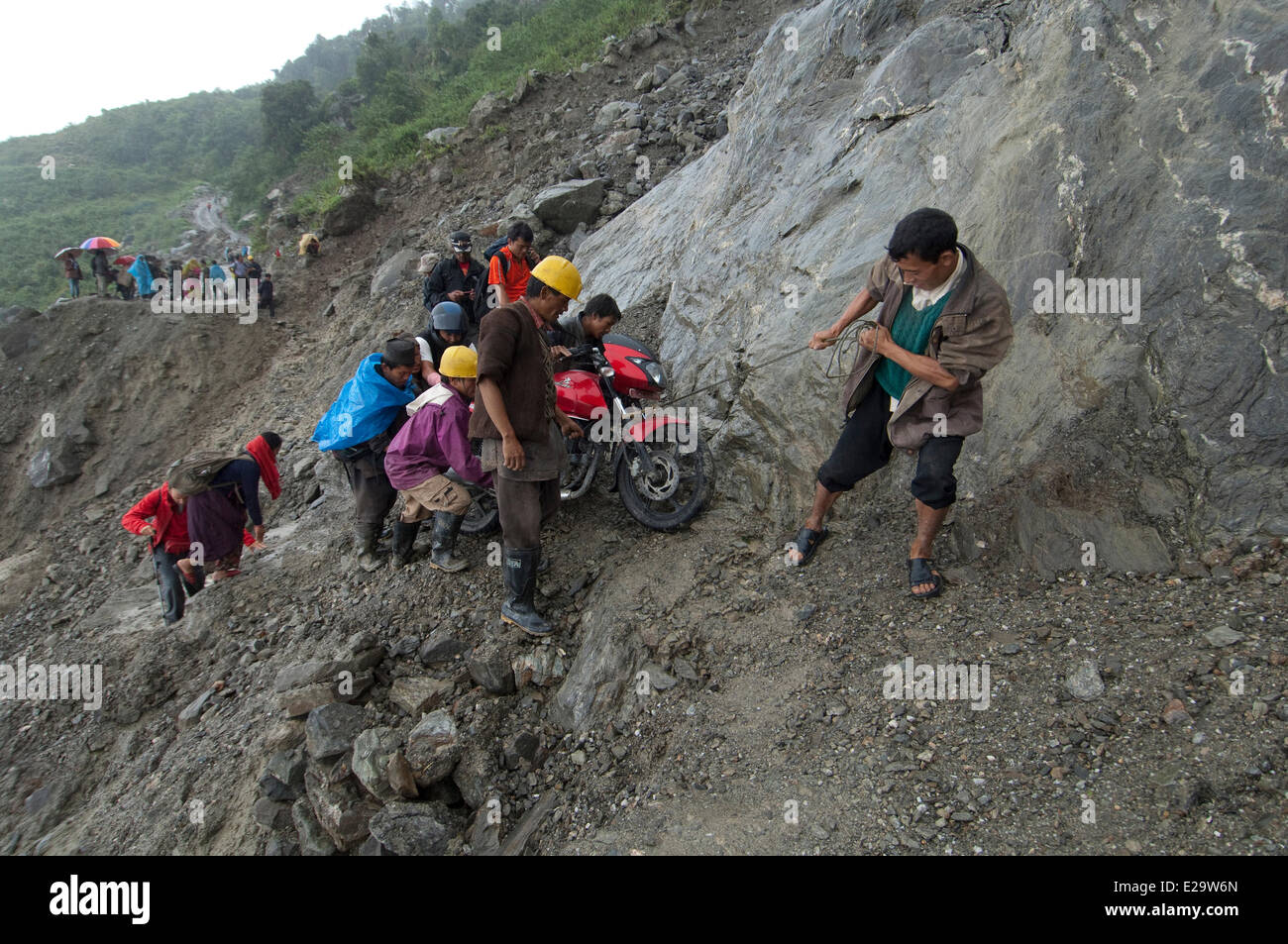Nepal, Bagmati Zone, Rasuwa District, Trisuli Valley, landslide and ...