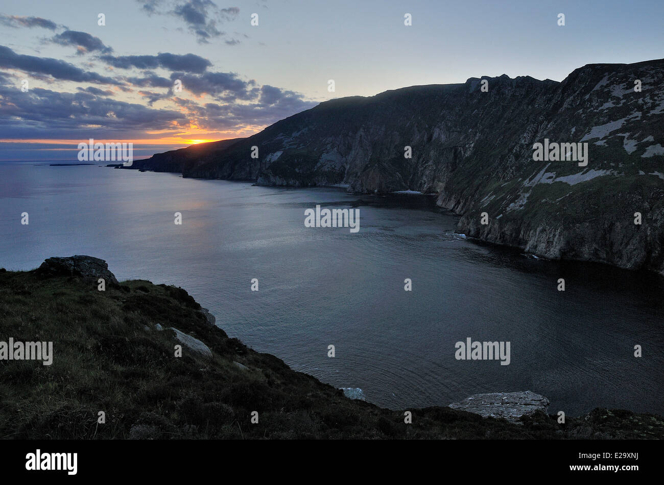 Ireland, County Donegal, Cliffs of Slieve League at sunset Stock Photo ...
