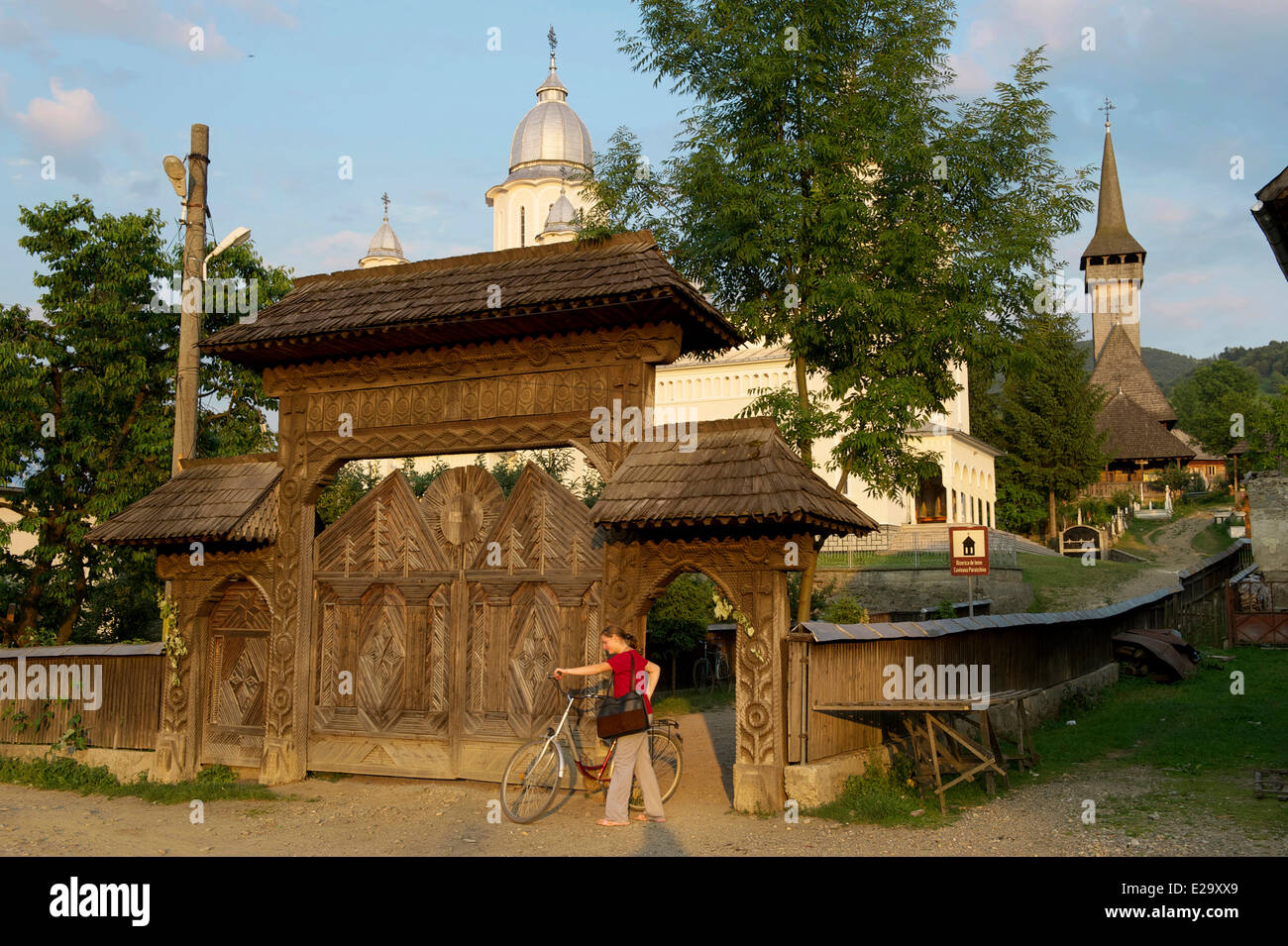 Romania, Carpathian Mountains, Maramures region, Iza valley, village of Botiza, portal of the ...
