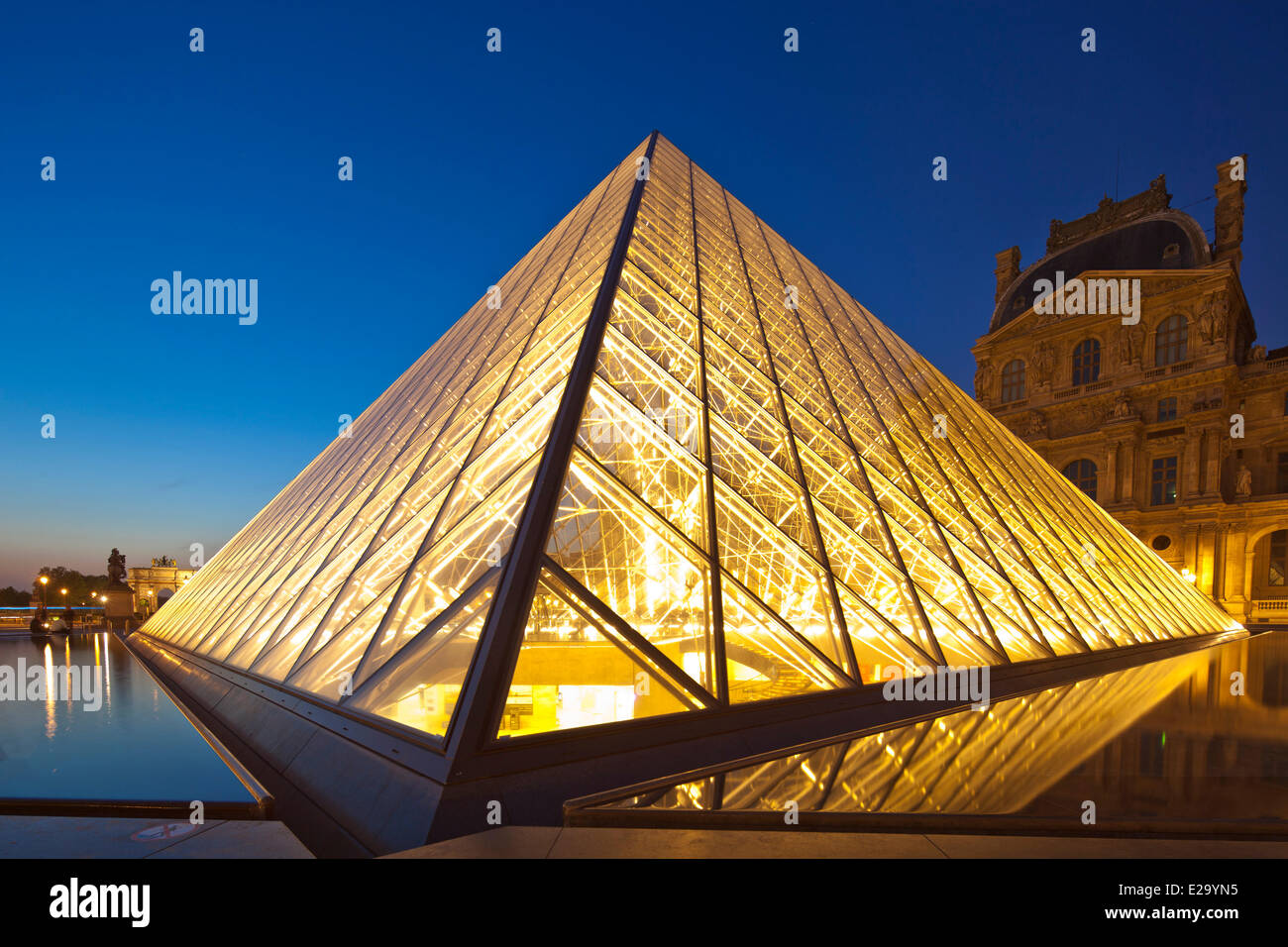 France, Paris, Louvre Museum, the Louvre pyramid by architect Ming Pei ...