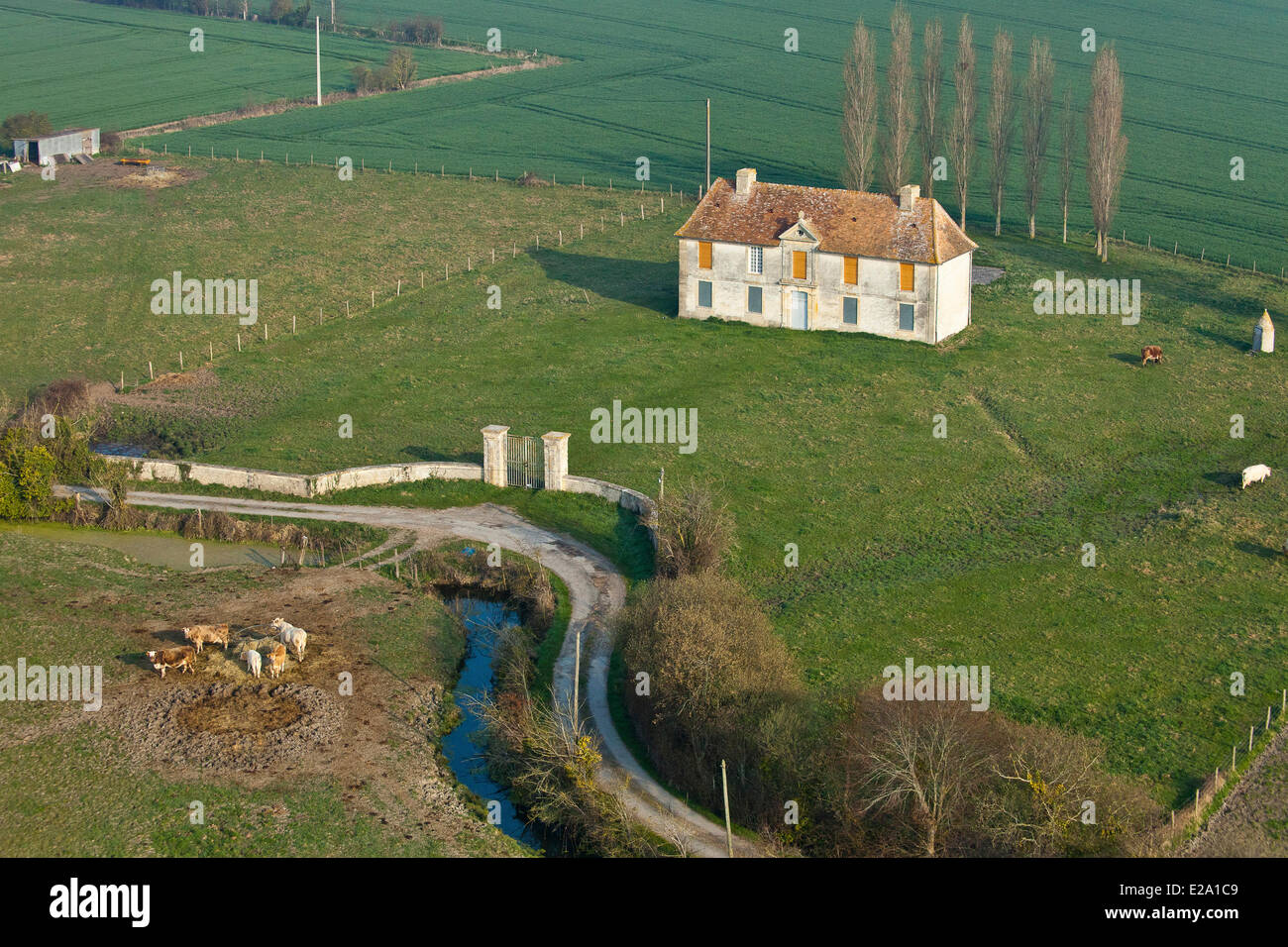France, Calvados, Varaville, la Cour de la Maison (aerial view Stock ...