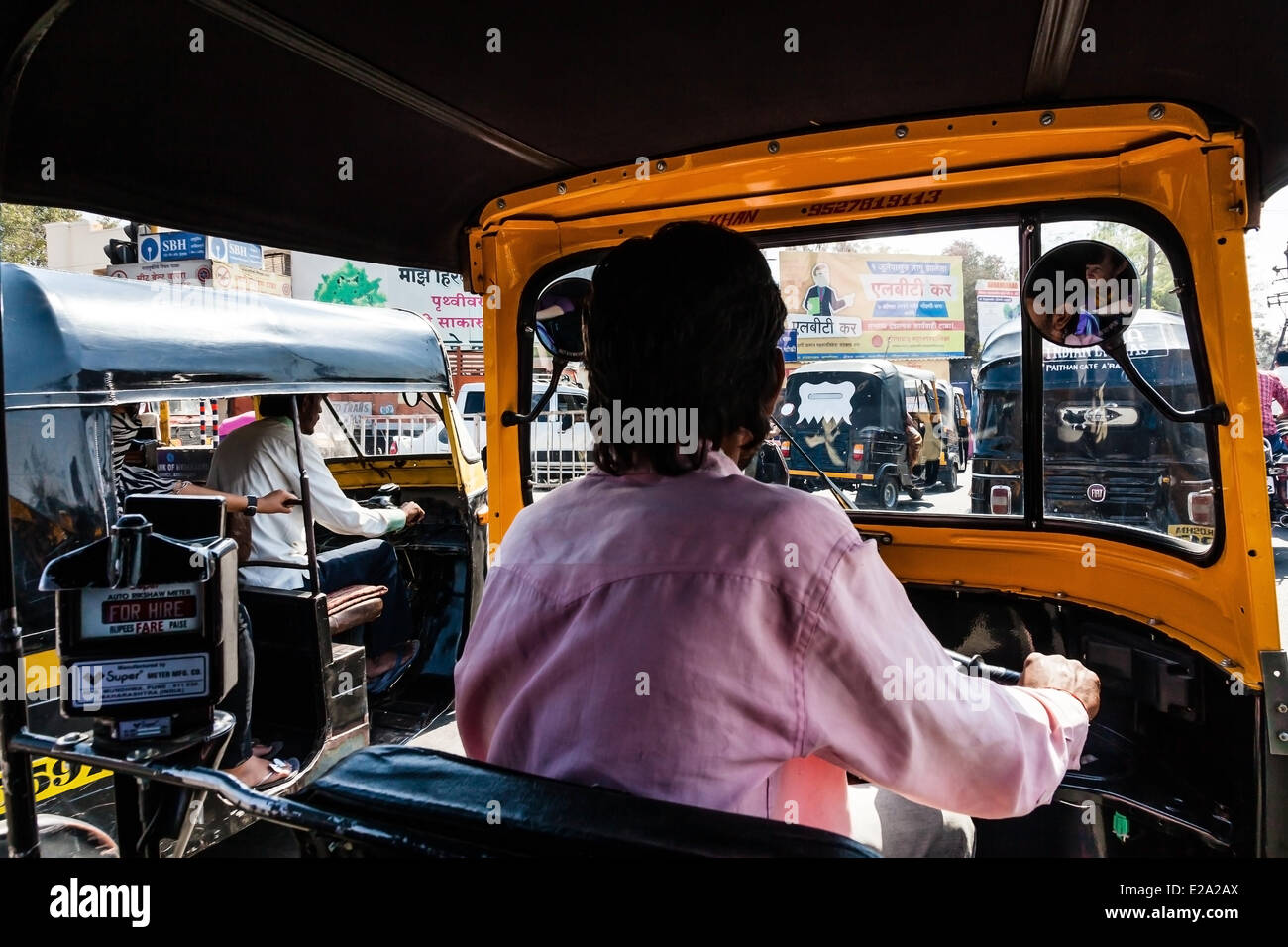 India, Maharashtra state, Aurangabad, inside an autorickshaw Stock ...