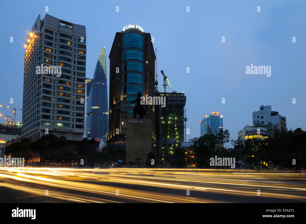 Vietnam, Saigon (Ho Chi Minh City), skyscrapers on Me Linh square with ...