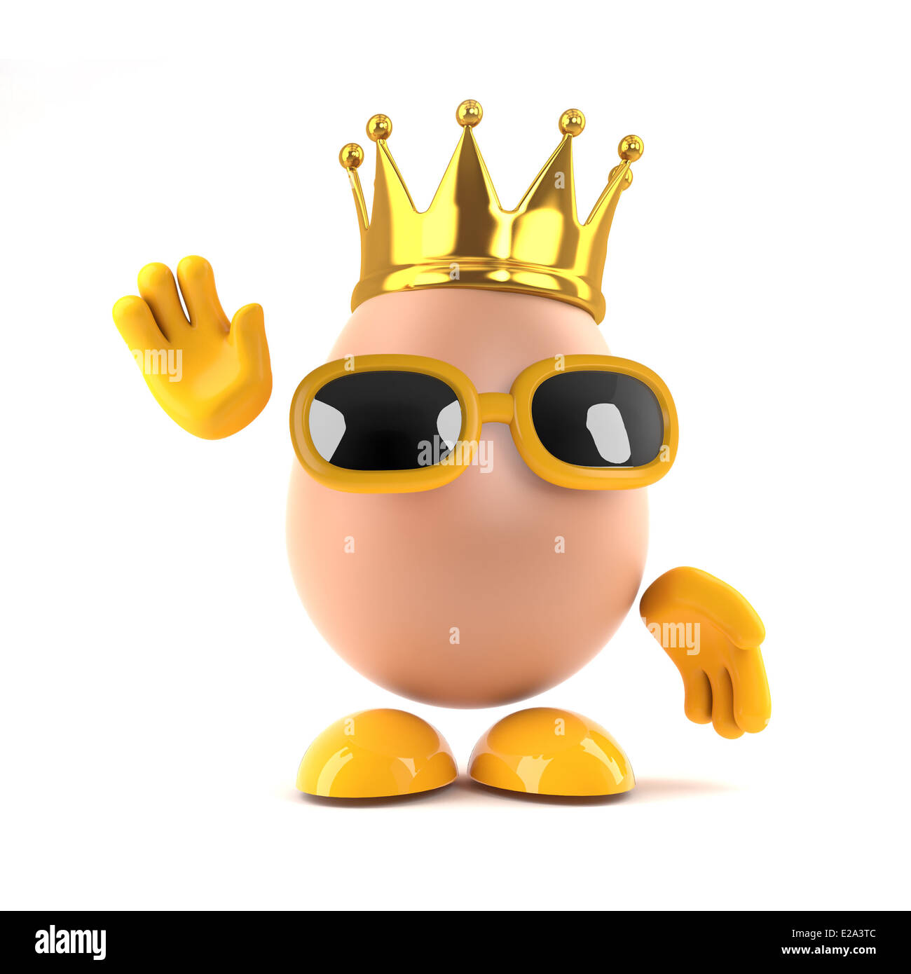 3d Egg person waves hello wearing a gold champions crown Stock Photo ...