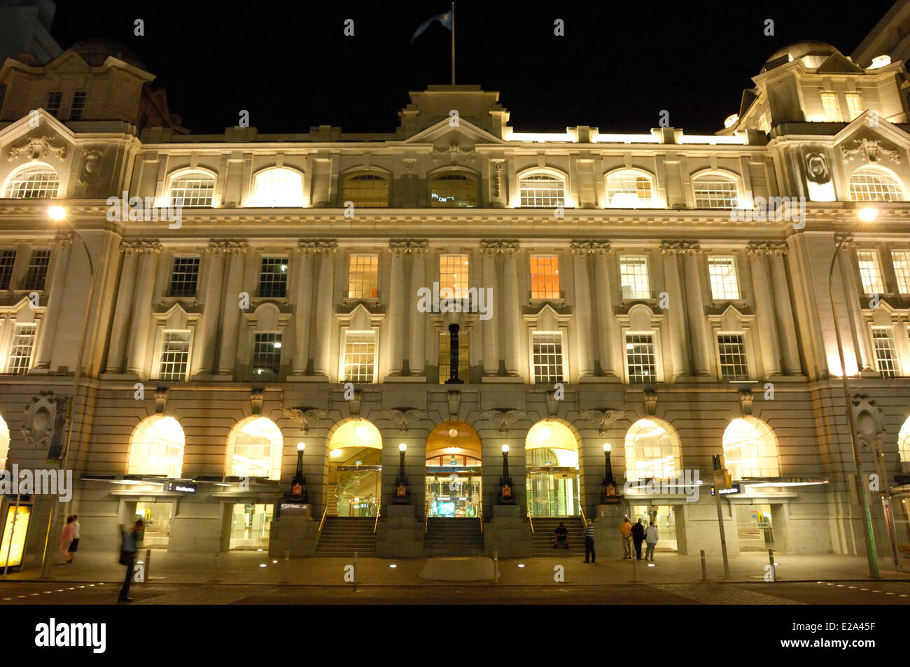 New Zealand, North Island, Auckland, Britomart station, facade illuminated at night Stock Photo ...