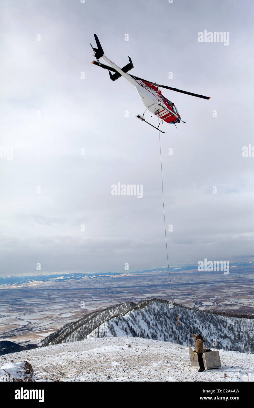 United States, Montana, Bozeman, Gallatin mountain range, a helicopter ...