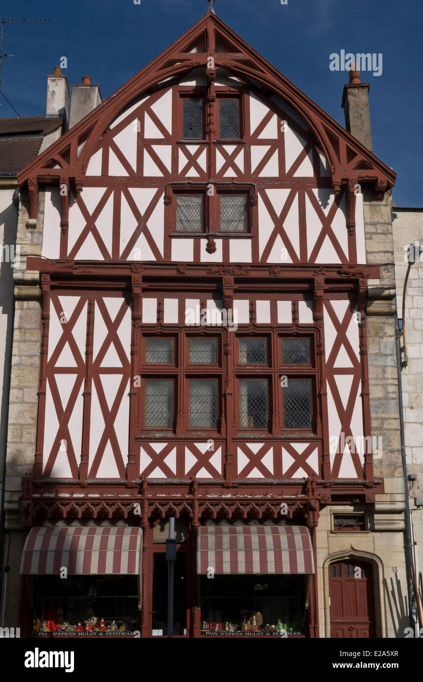 France, Cote d'Or, Dijon, half timbered house famous gingerbread shop ...