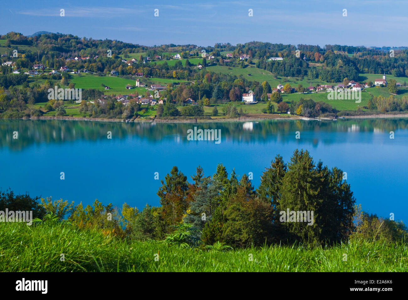 France, Savoie, Lac d'Aiguebelette (Aiguebelette lake) near Chambery ...