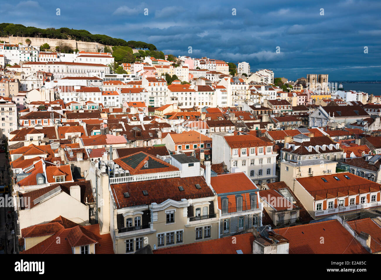 Portugal, Lisbon, Chiado district, panorama from the elevator of Santa ...