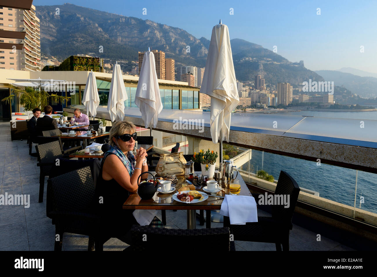 Principality of Monaco, Monaco, Monte-Carlo, breakfast on the terrace ...