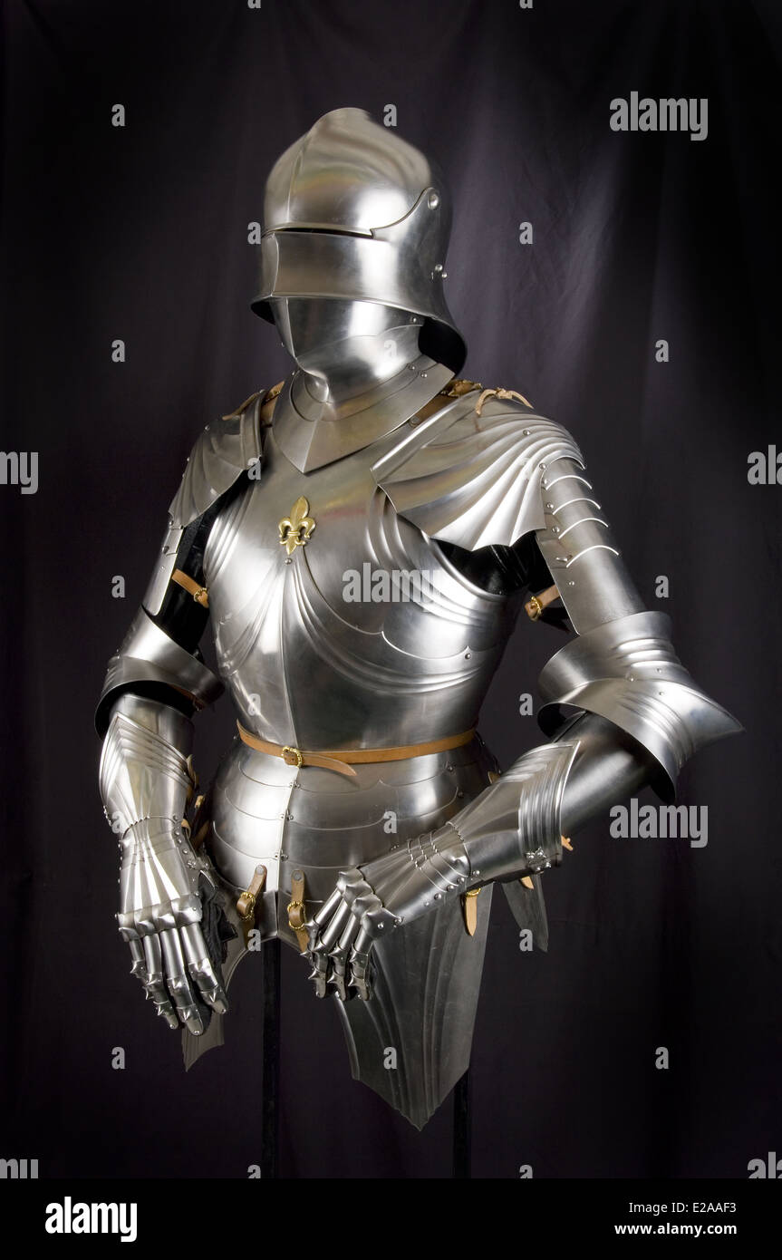 Armour of the medieval knight. Metal protection of the soldier against ...