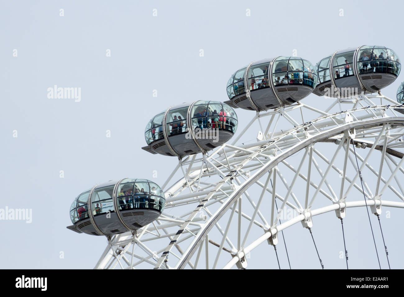 View of people inside the pods on the London Eye, Southbank, London ...