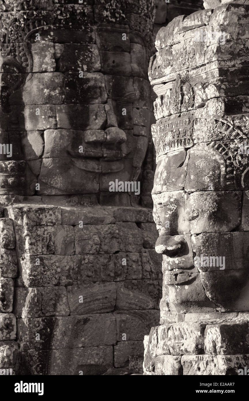 Giant smiling heads of the temple of Bayon in the ancient city of ...