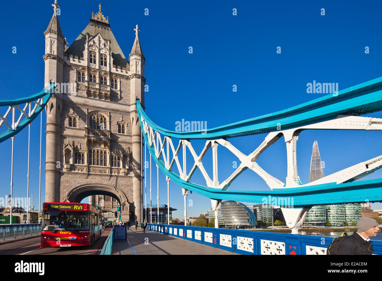 United Kingdown, London, Tower Bridge lift bridge crossing the Thames ...