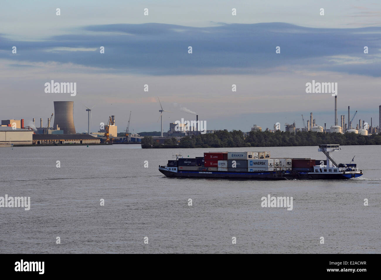 Container ship travels on Hollands Diep in the direction of Moerdijk's ...