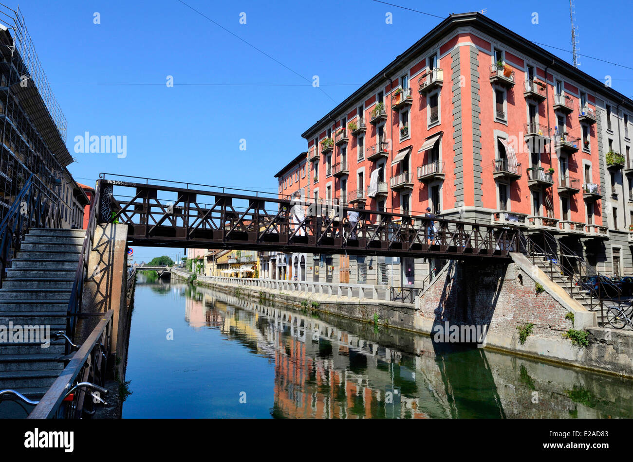 Italy, Lombardy, Milan, bridge over the Naviglio Grande (main channel ...