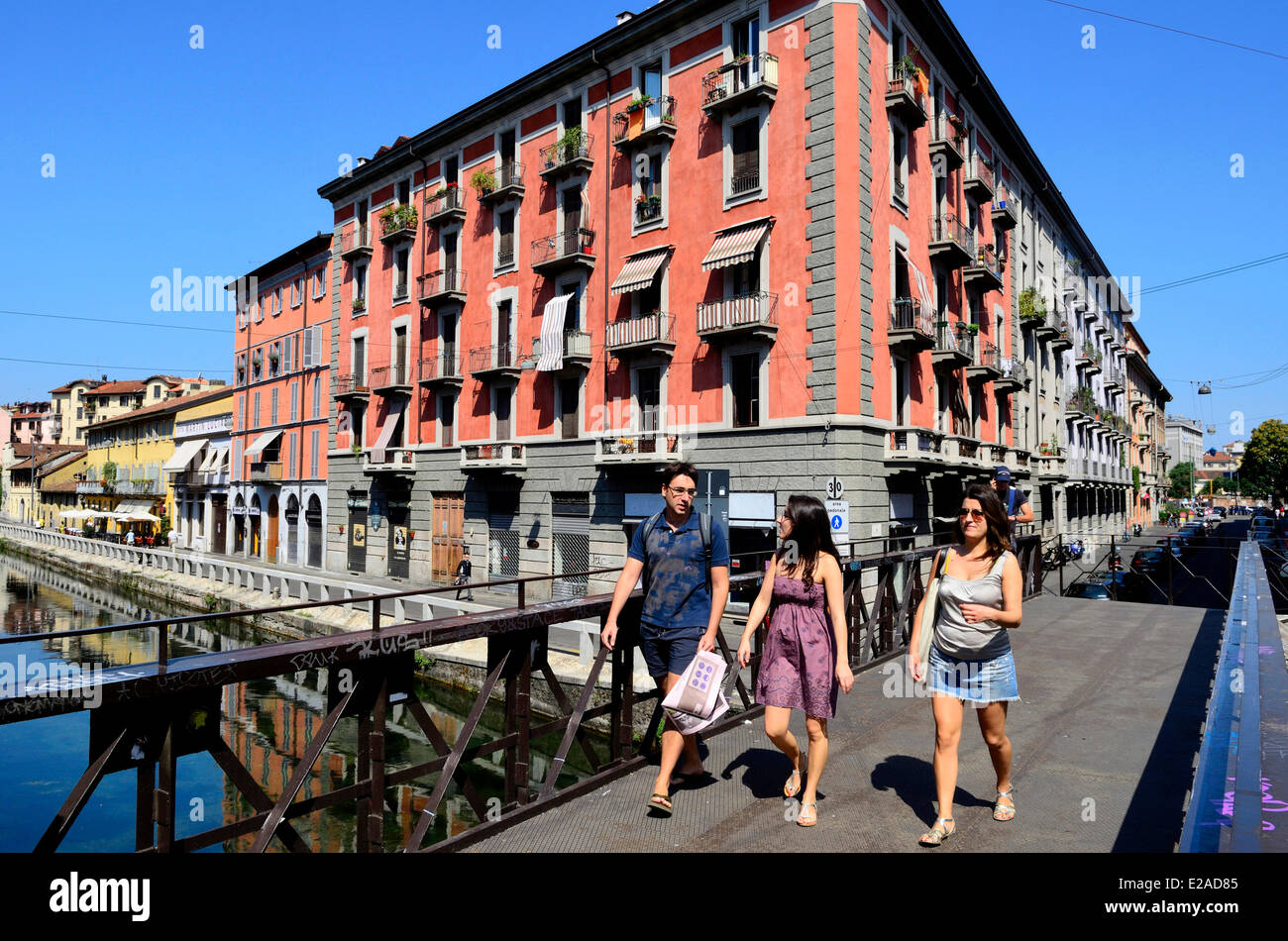 Italy, Lombardy, Milan, bridge over the Naviglio Grande (main channel ...