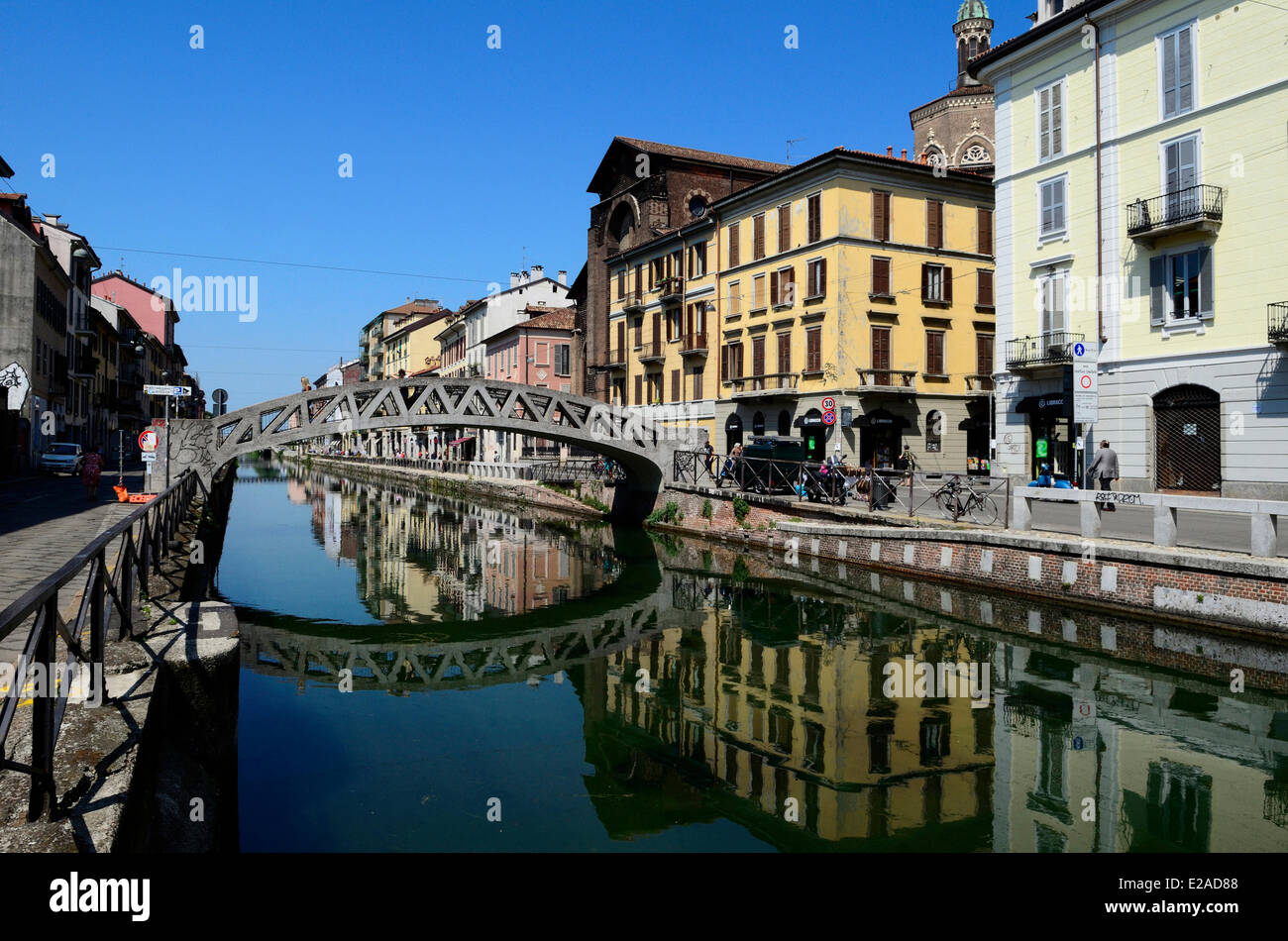 Italy, Lombardy, Milan, bridge over the Naviglio Grande (main channel ...