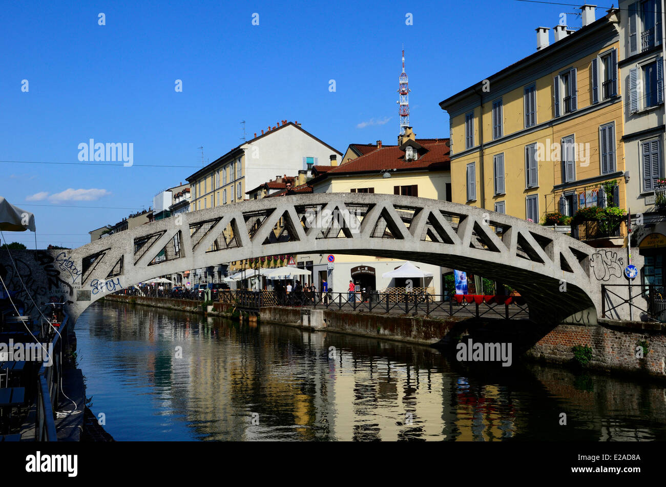 Italy, Lombardy, Milan, bridge over the Naviglio Grande (main channel ...