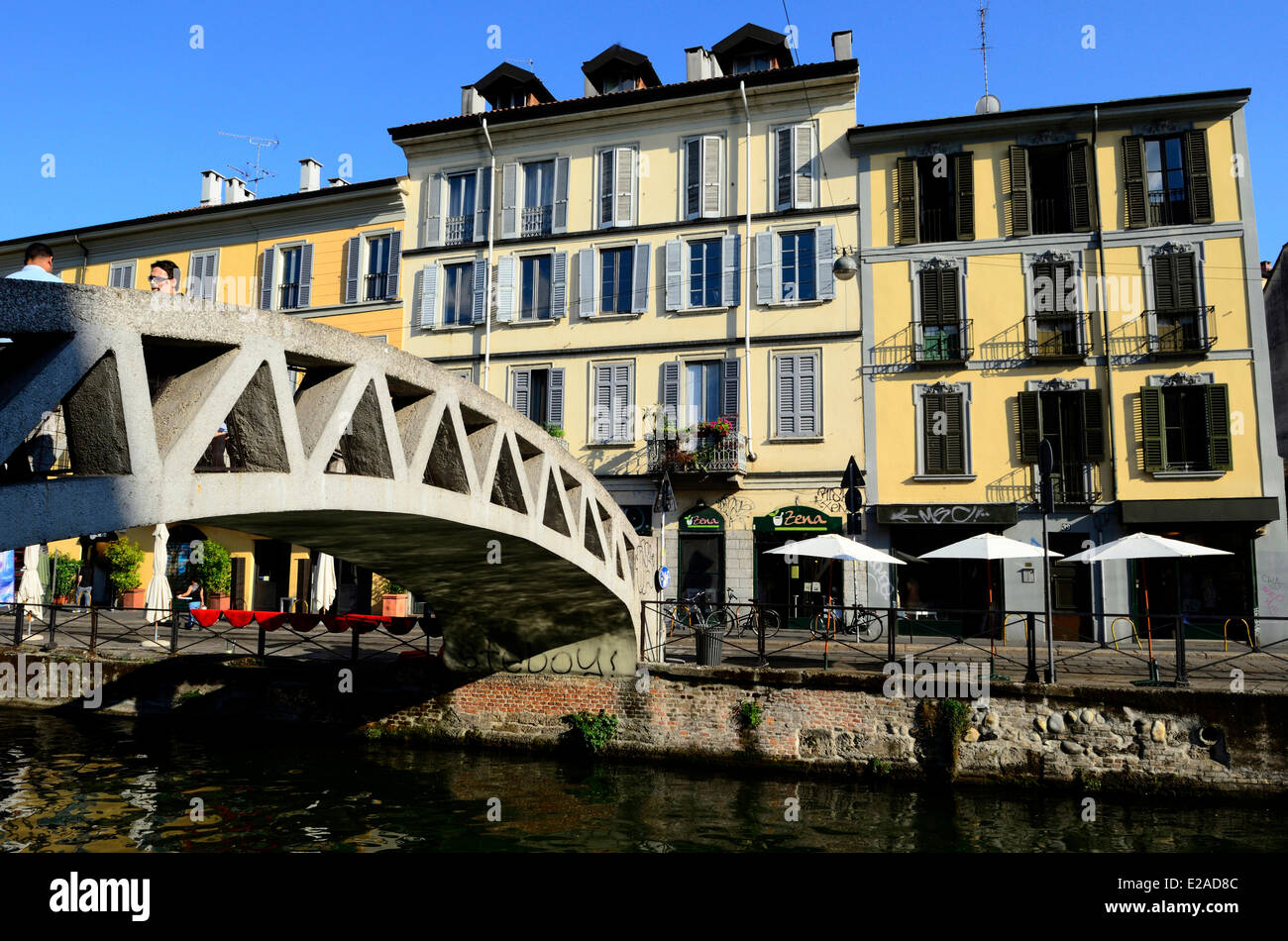 Italy, Lombardy, Milan, bridge over the Naviglio Grande (main channel ...
