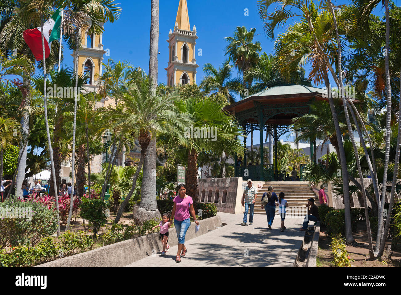 Mexico, Sinaloa state, Mazatlan, the Plaza Principal and the cathedral ...