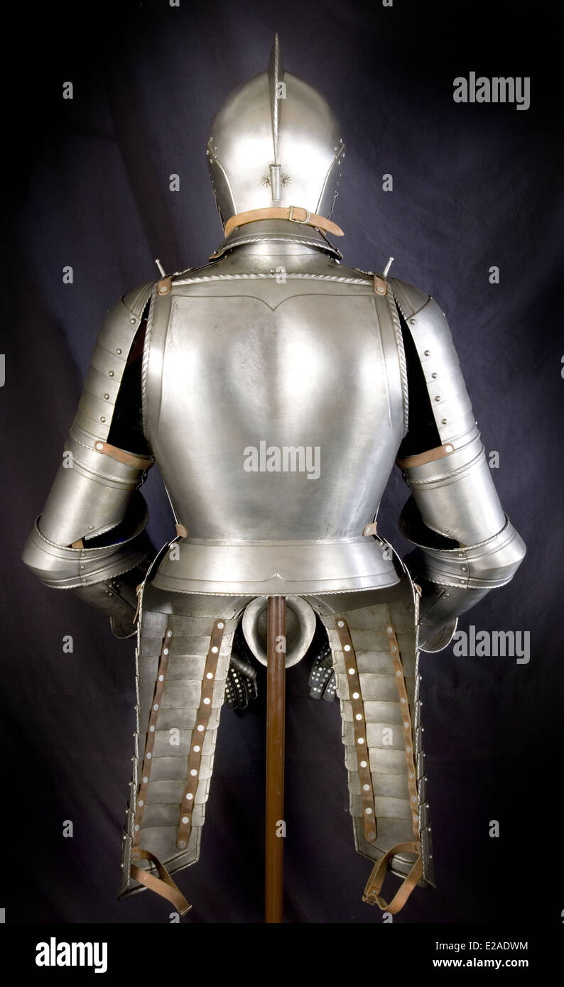 Armour of the medieval knight. Metal protection of the soldier against ...