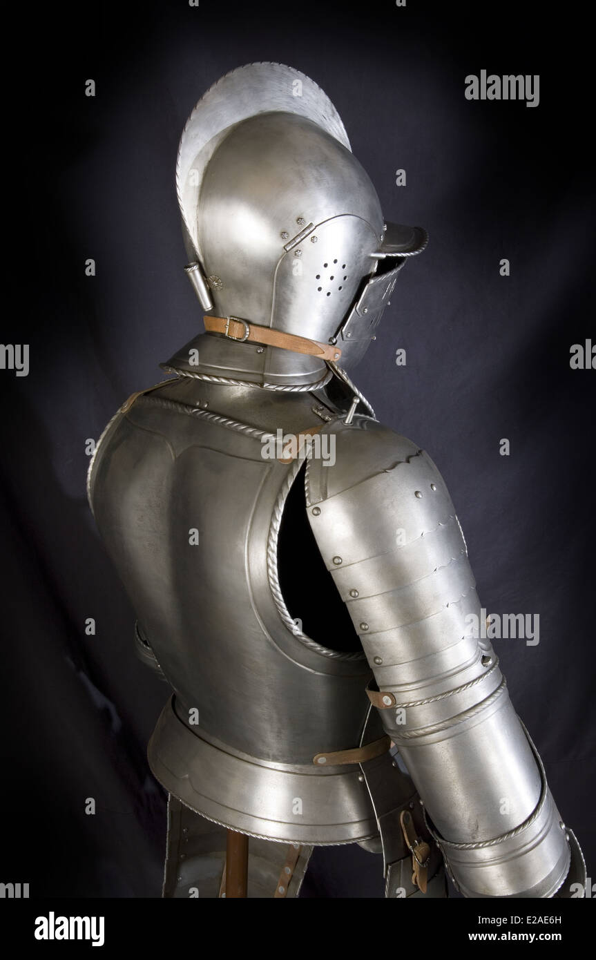 Armour of the medieval knight. Metal protection of the soldier against ...
