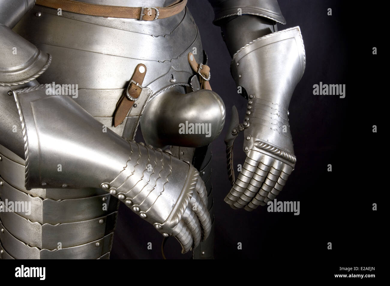 Armour of the medieval knight. Metal protection of the soldier against ...